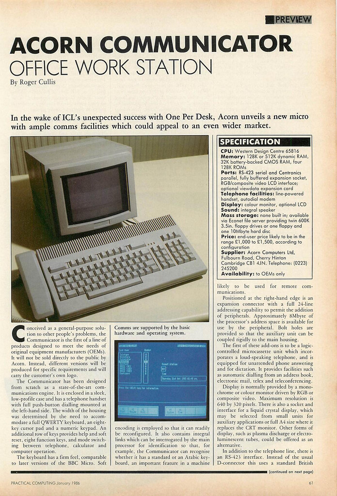 Acorn's 16-bit Communicator (1986, 65816, multitasking) - Hardware ...