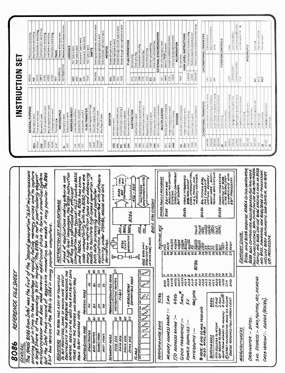 "Micro Chart" CPU reference cards (6502, Z80, 8088/8086, 68000) - Hardware - Retro Computing